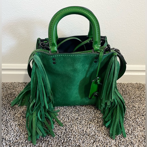 Coach | Bags | Coach Rogue Bag 25 With Fringe Green Cervo Suede | Poshmark